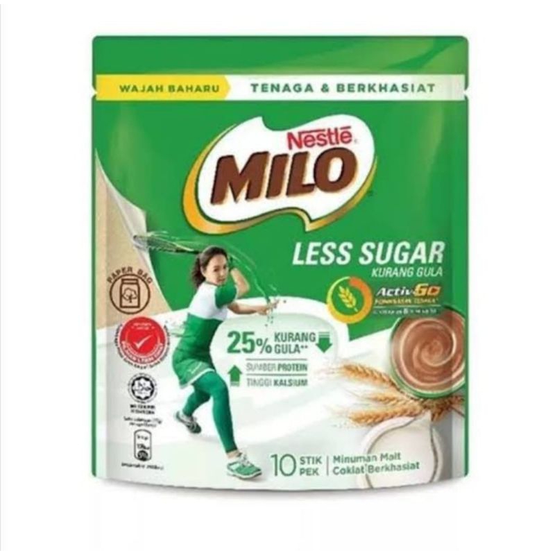Jual MILO Activ-Go Less Sugar Bubuk Malt Coklat malaysia (10 sachet ...