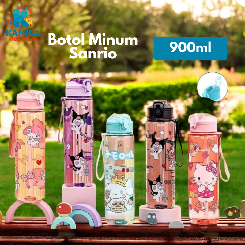 Jual Botol Minum Sanrio 900ML Bening Botol Air Anak Sanrio + Sedotan ...