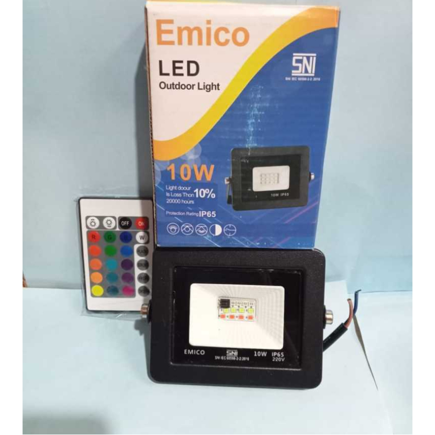Jual Lampu Sorot Emico 10 watt RGB Remote LED SMD SNI Waterproof IP65 Lampu Tembak Floodlight ...