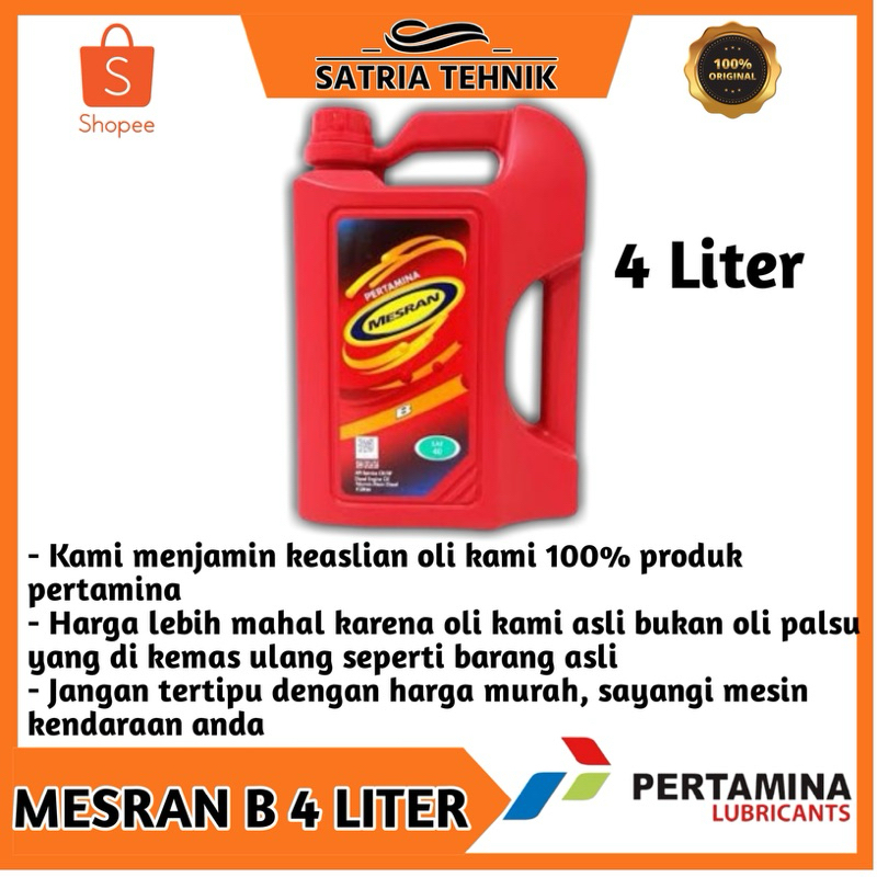 Jual OLI MESRAN B SAE40 4 LITER ORIGINAL PERTAMINA | Shopee Indonesia