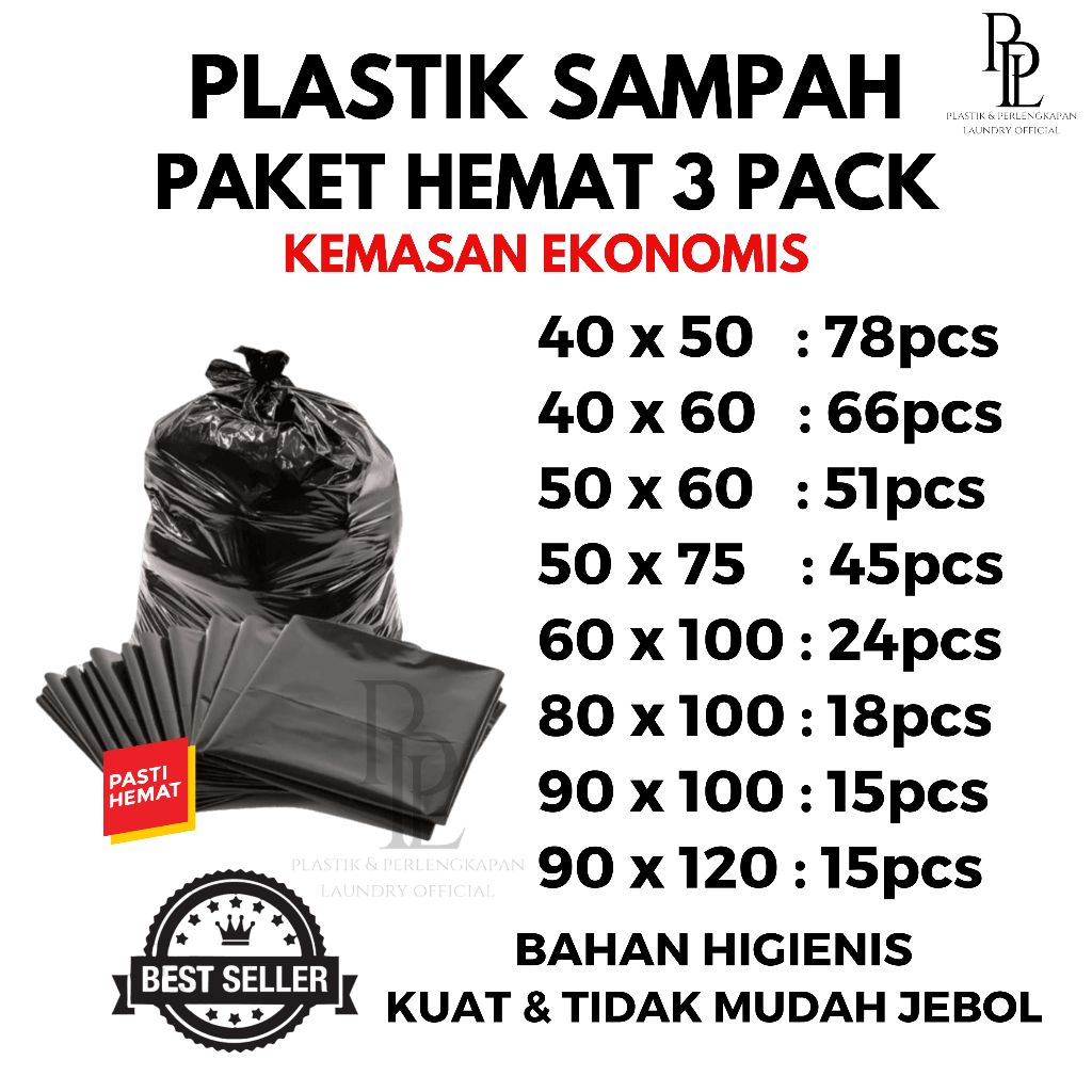Jual Plastik Sampah Paket Hemat isi 3 Pack | Kantong Plastik Sampah Hitam Kemasan Ekonomis ...