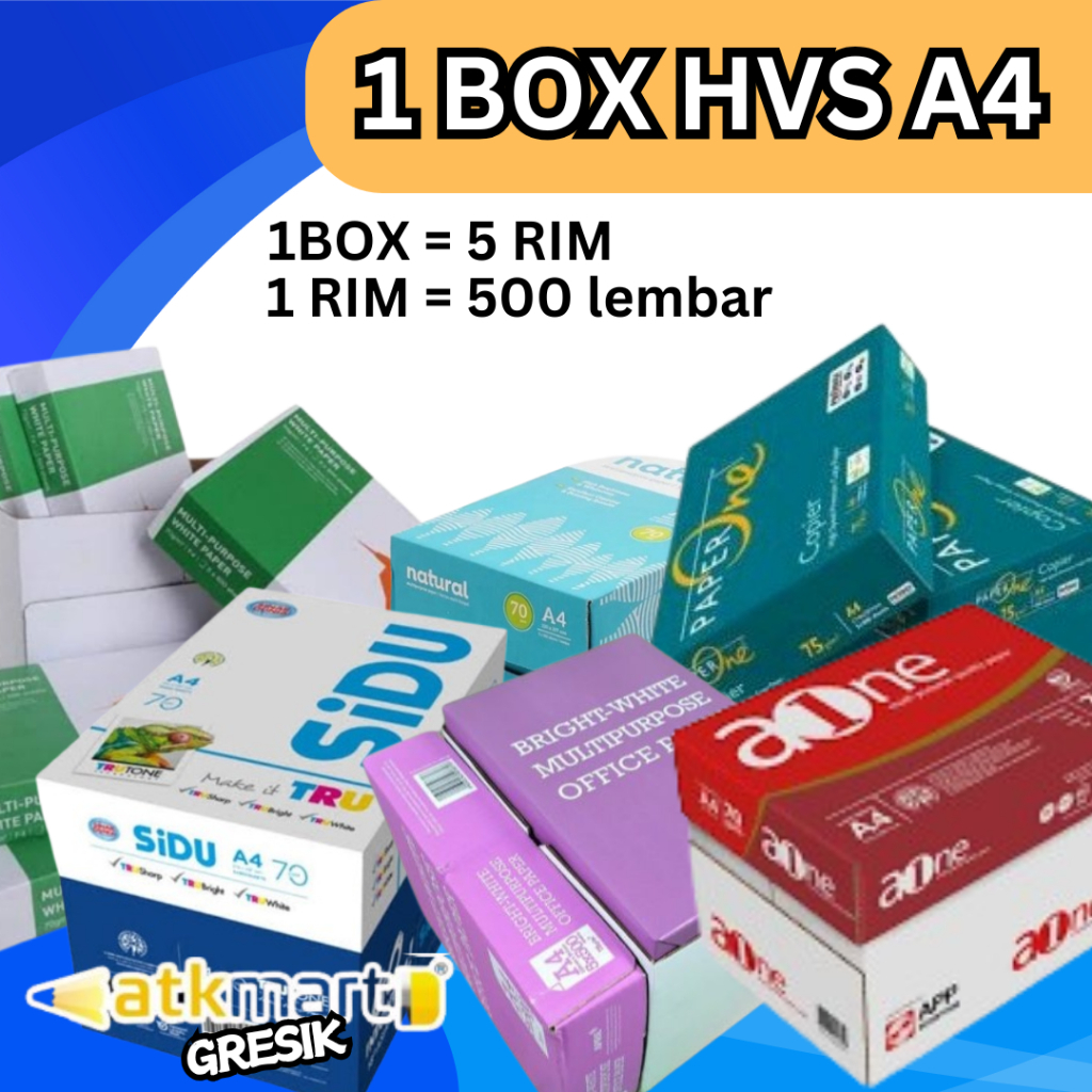 Jual KERTAS HVS A4 1 BOX / HVS A4 1 KARTON / KERTAS HVS 75 GRAM 70 GSM 80 GSM / KERTAS TEBAL ...