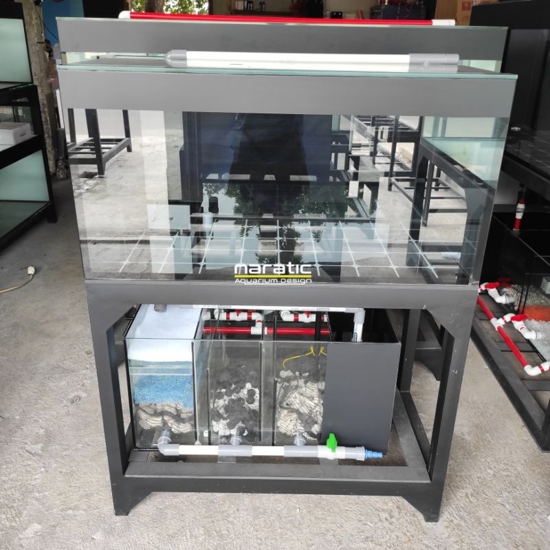 Jual Aquarium fullset 100x50x50 10mm sump filter wet dry backwash ...