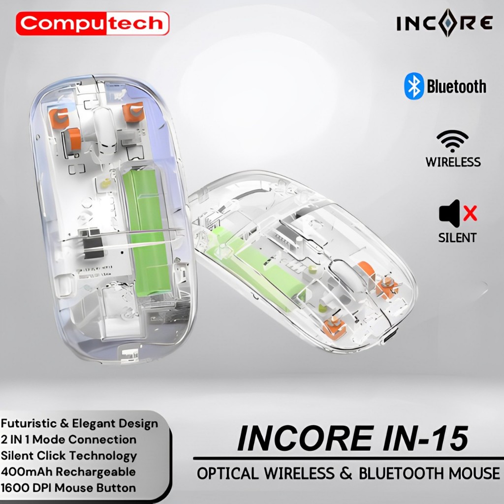 Jual INCORE Transparent Dual Connection Mouse IN-15 - Office Wireless ...