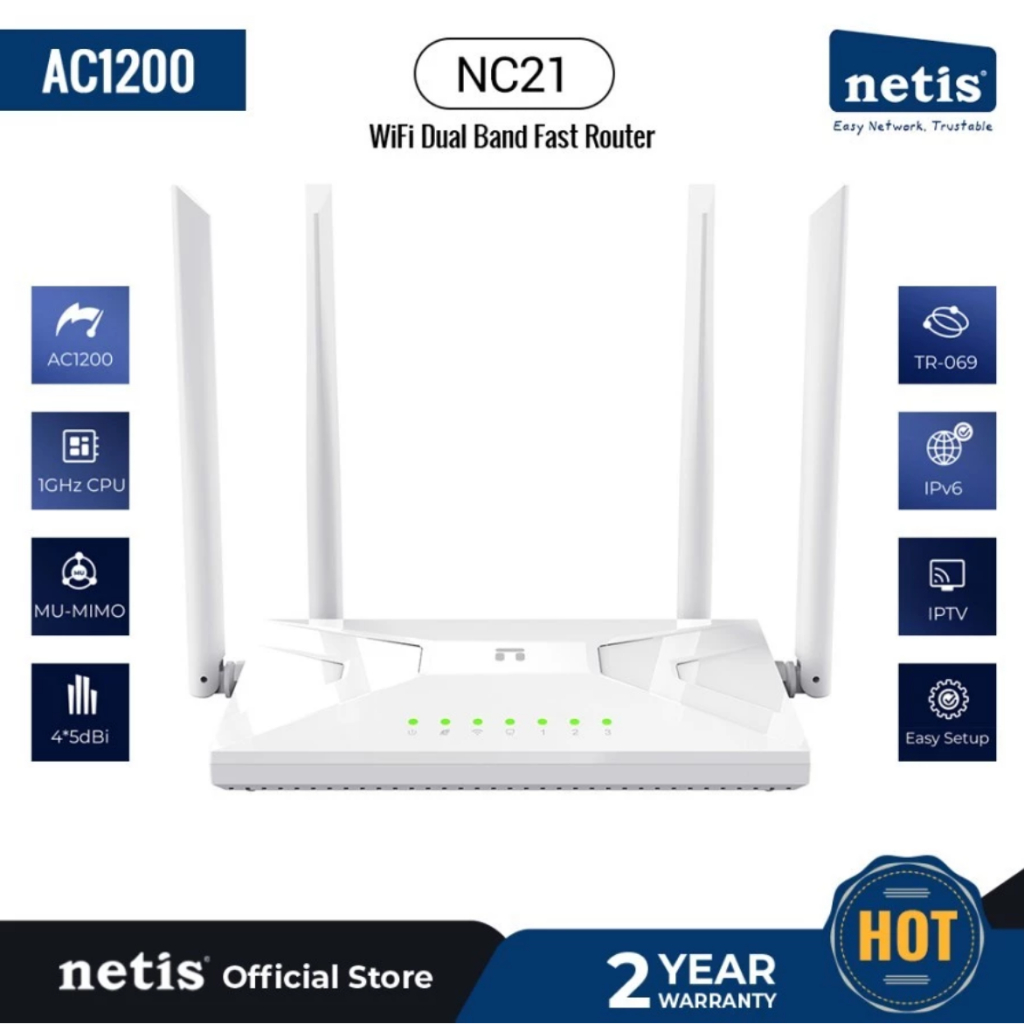 Jual Netis NC21 AC1200 Wireless Dual Band Router 4 Antenna | Shopee ...