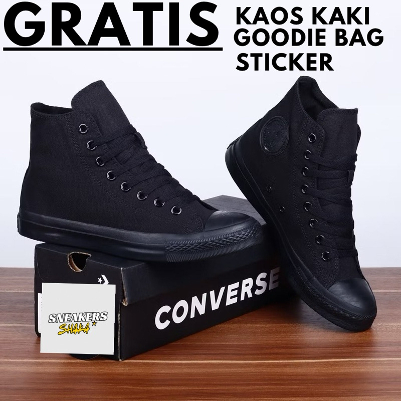 Jual Sepatu Sekolah Converse All Star HI FullBlack sneakers Converse ...