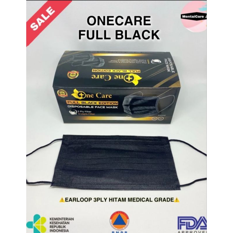 Jual MASKER ONE CARE EARLOOP HITAM 3 PLY 1 BOX ISI 50 PCS | Shopee ...