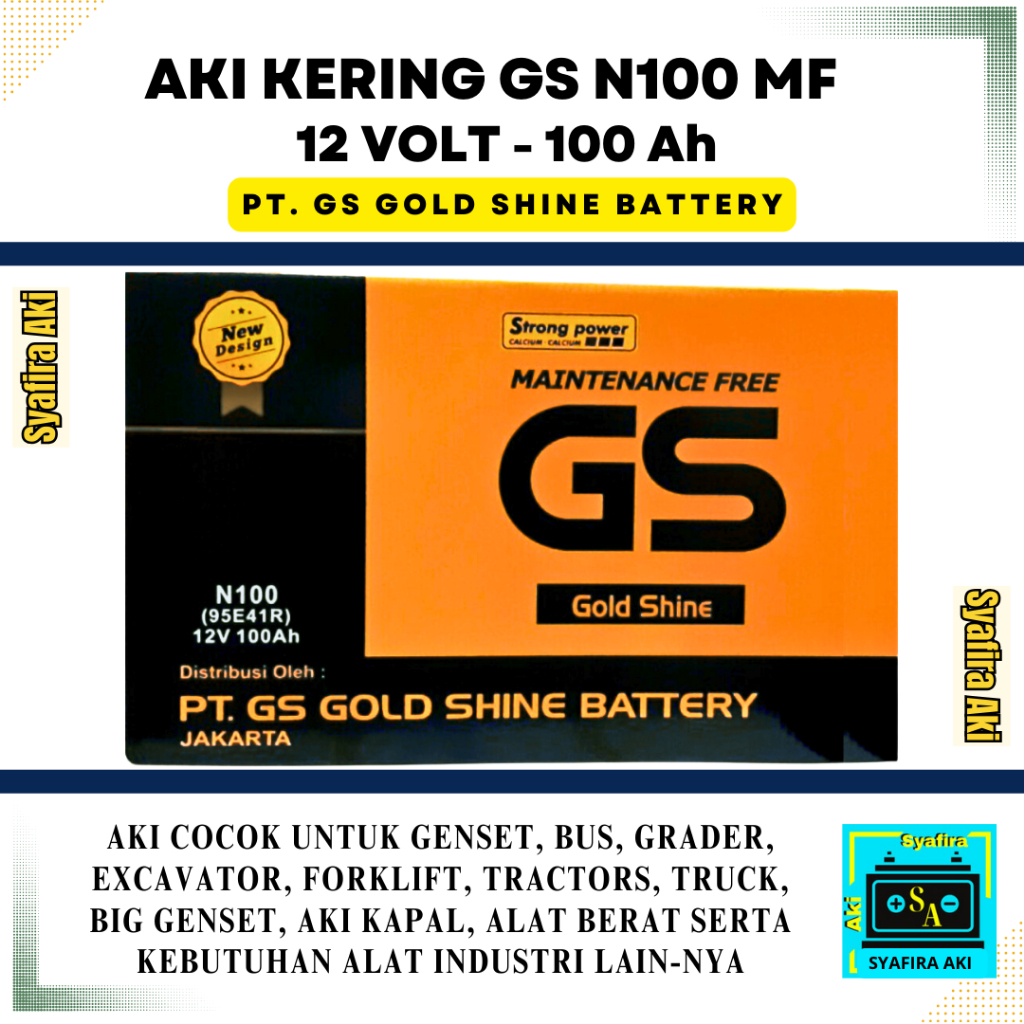 Jual AKI MOBIL / TRUCK / GENSET GS MF TYPE N100 12 VOLT 100 AMPERE AKI KERING | Shopee Indonesia