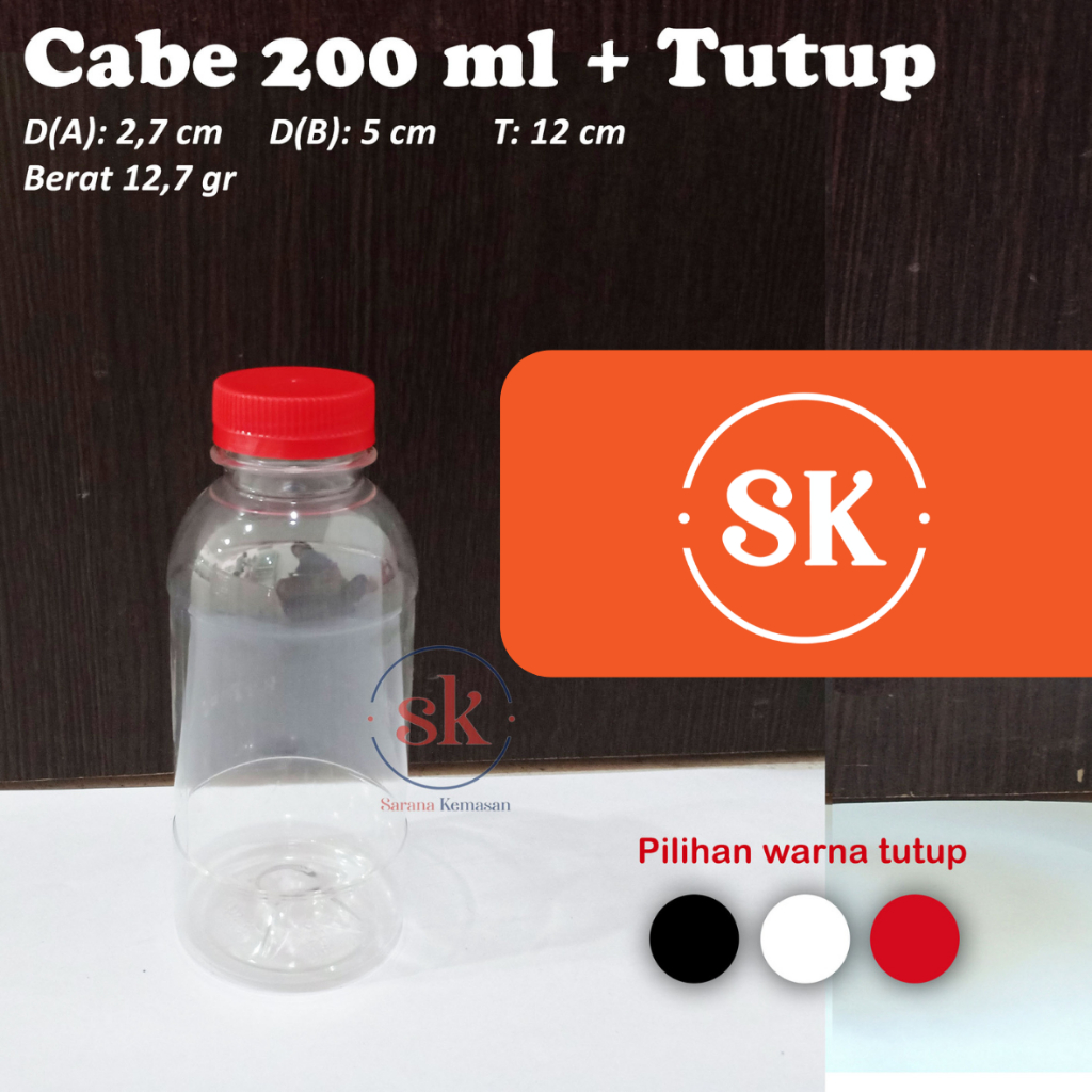 Jual Botol Cabe Botol Plastik Clear 200 ml + Tutup Segel Short Neck ...