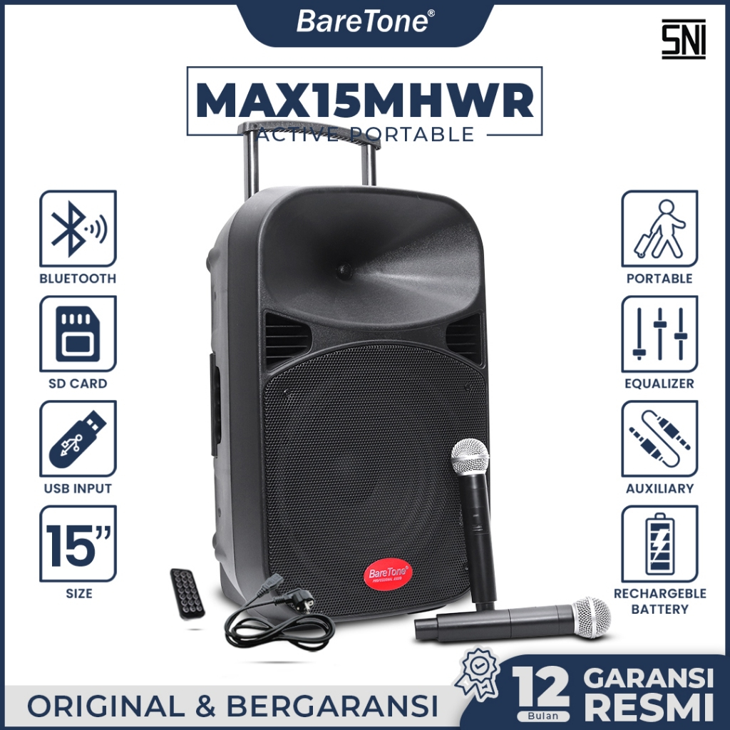 Jual BareTone Speaker Portable MAX15MHWR Speaker Bluetooth 15 Inch Mini ...
