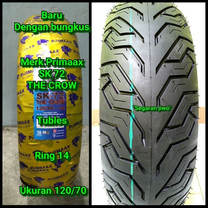 Jual Ban motor matic ring 14 ukuran 120/70 merk primaax SK 72 THE CROW ...
