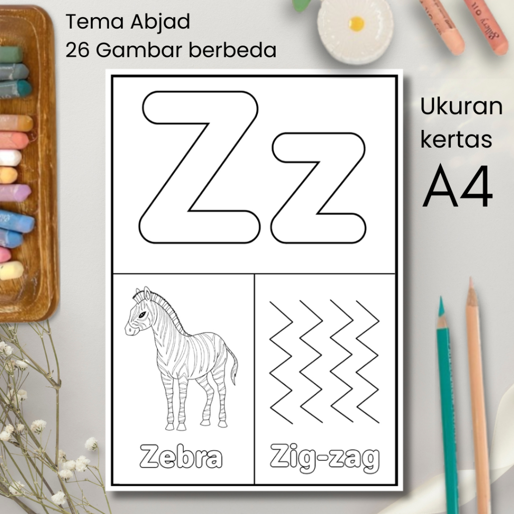 Jual 26 Gambar Kertas mewarnai anak / Coloring / Sketa Tema Abjad ...