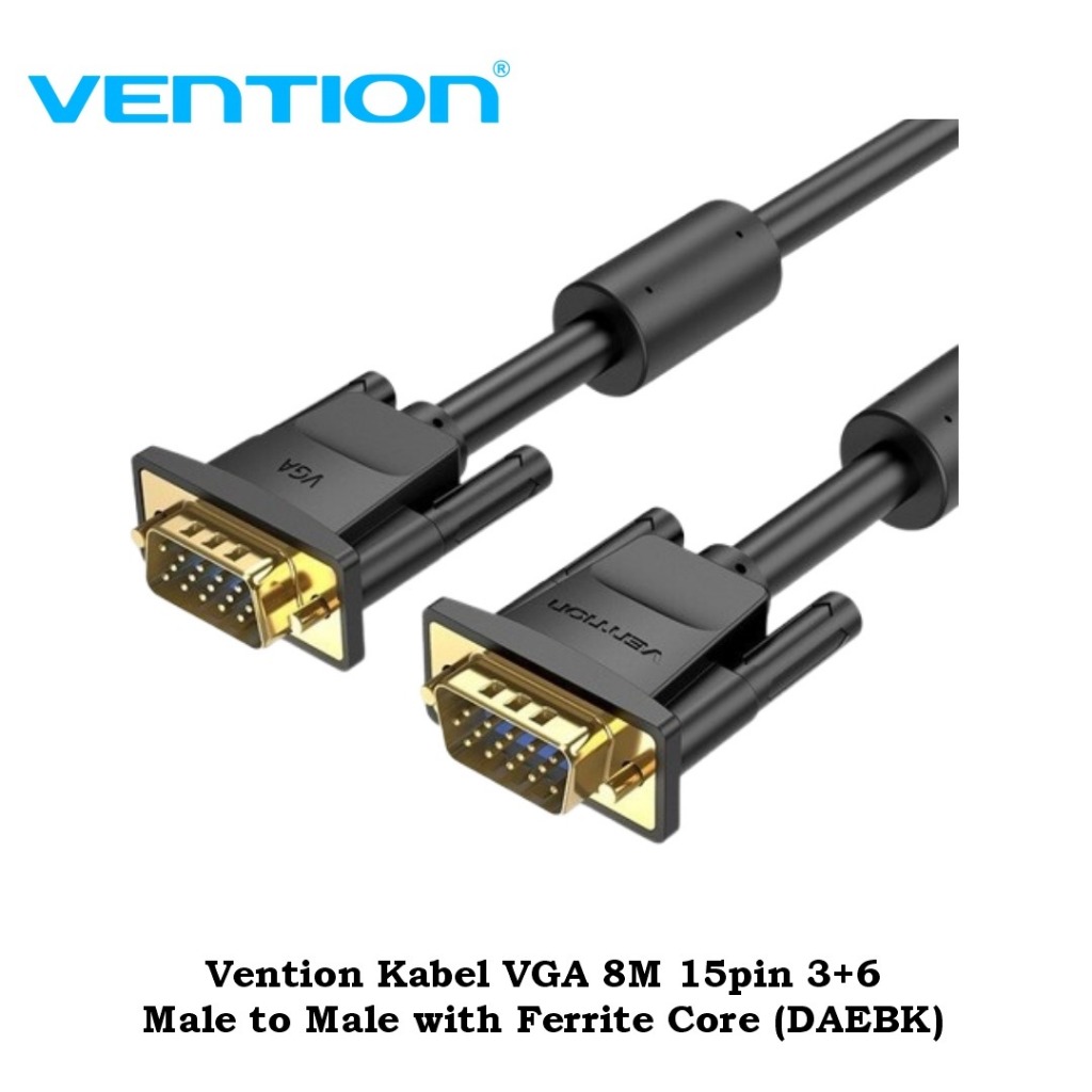 Jual Vention Kabel VGA 15pin 3+6 Male to Male with Ferrite Core 8M (DAEBK) | Shopee Indonesia