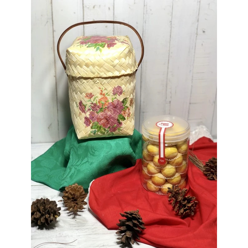Jual Cekikik Besek Tabung box Gambar anyaman bambu decoupage hampers ...