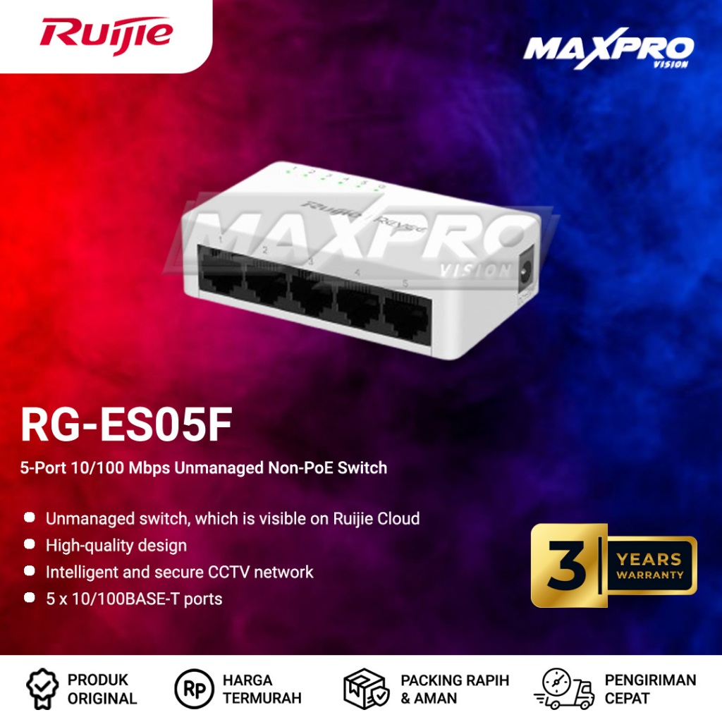 Jual RG-ES05F - RUIJIE REYEE 5 PORT UNMANAGED DESKTOP SWITCH NON POE | Shopee Indonesia