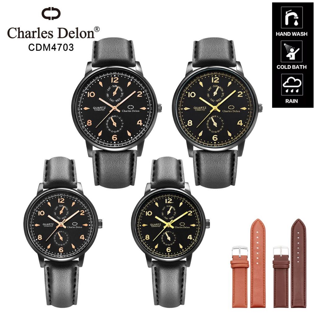 Jual Official CHARLES DELON Watch Free Box Original Jam Tangan Kulit ...