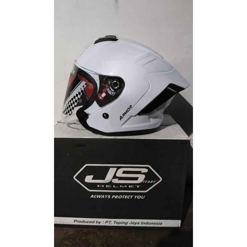 Jual Helm js armor white glosy kc clear | Shopee Indonesia