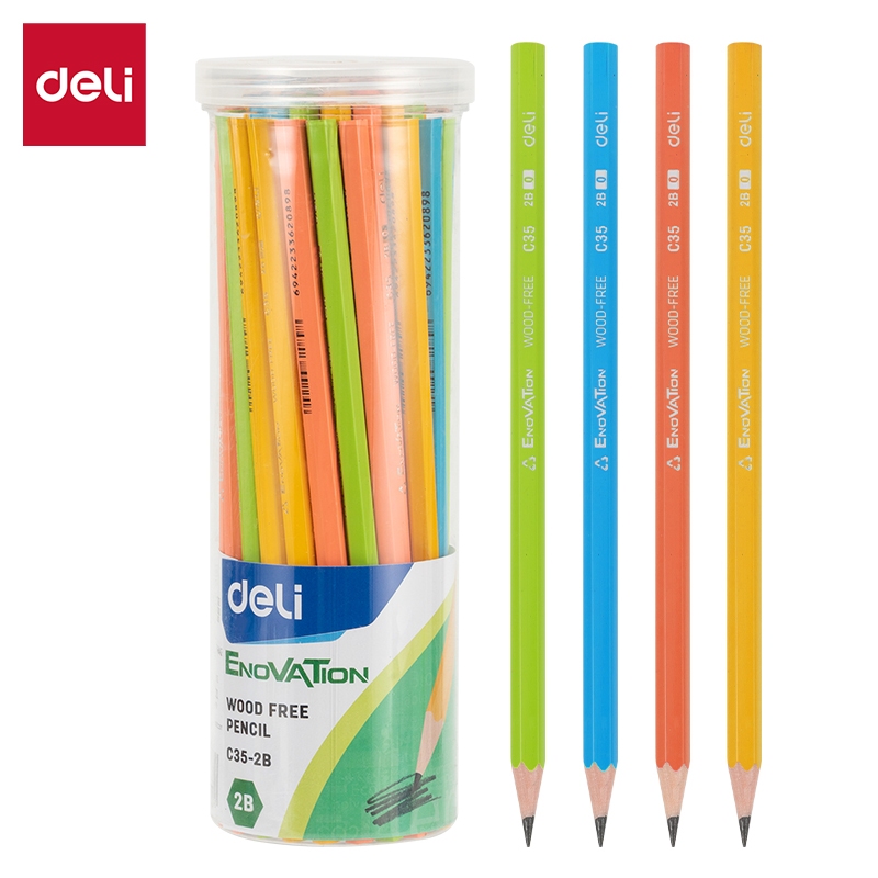 Jual Deli Wood Free Pencil / Pensil 2B 50pcs/tabung Ramah Lingkungan ...