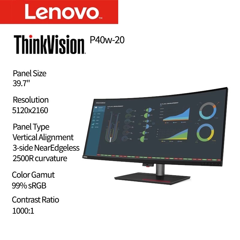 Jual Lenovo Monitor ThinkVision P40w-20 39.7" 75Hz 5120x2160 Curve 5K ...