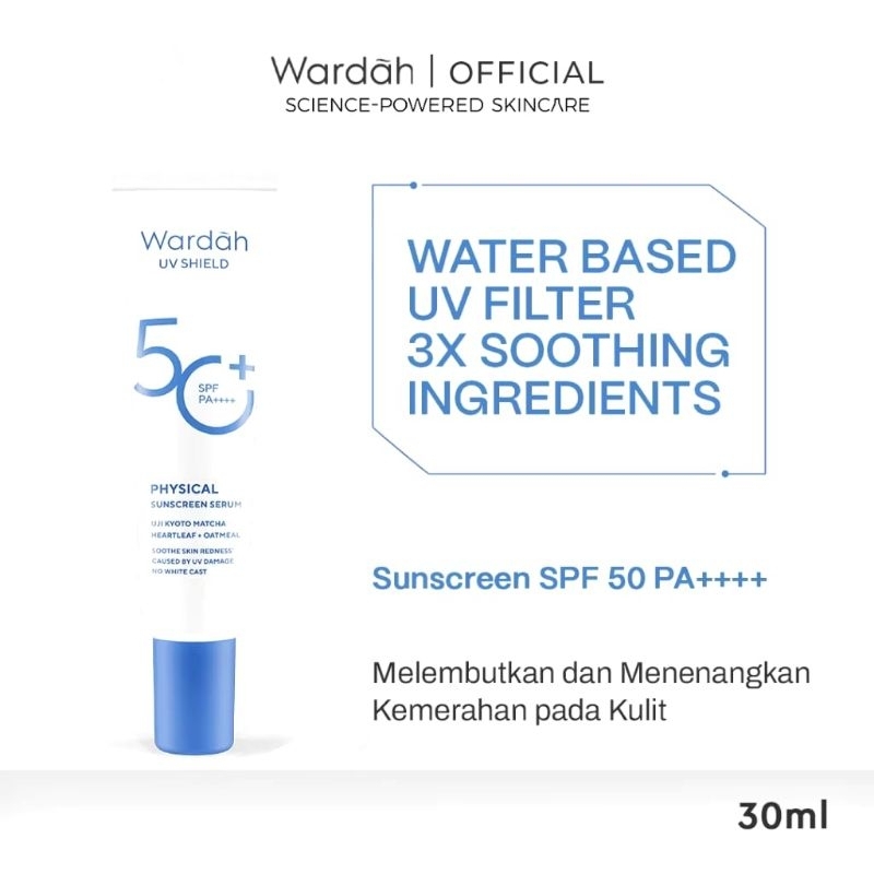 Jual Sunacreen wardah UV Shield physical sunscreen serum SPF 50+ PA ...