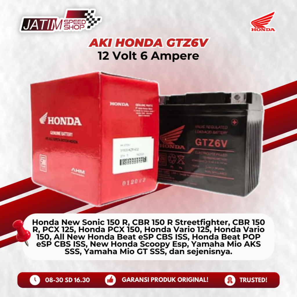 Jual Aki Honda AHM GTZ6v 12V 6Ah Sesuai Untuk PCX Vario Beat POP ESP ...