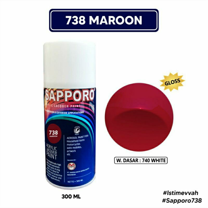Jual #MAU# Cat Semprot Sapporo 738 Maroon 300ml Merah Tua Maron Solid ...