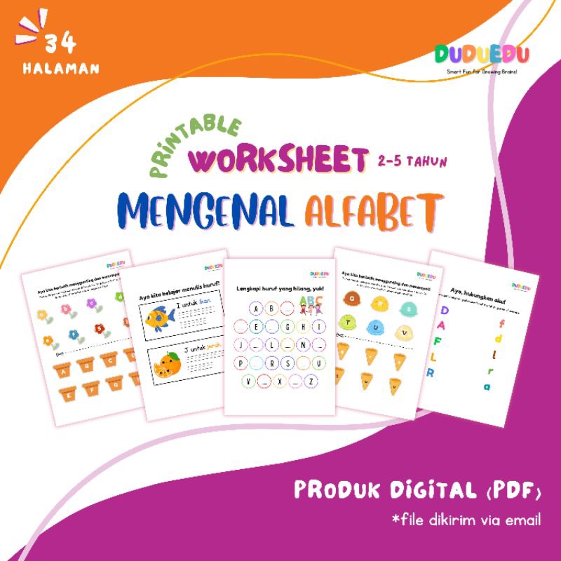 Jual Printable Worksheet Mengenal Alfabet/Huruf (2-5 Tahun) | Shopee ...