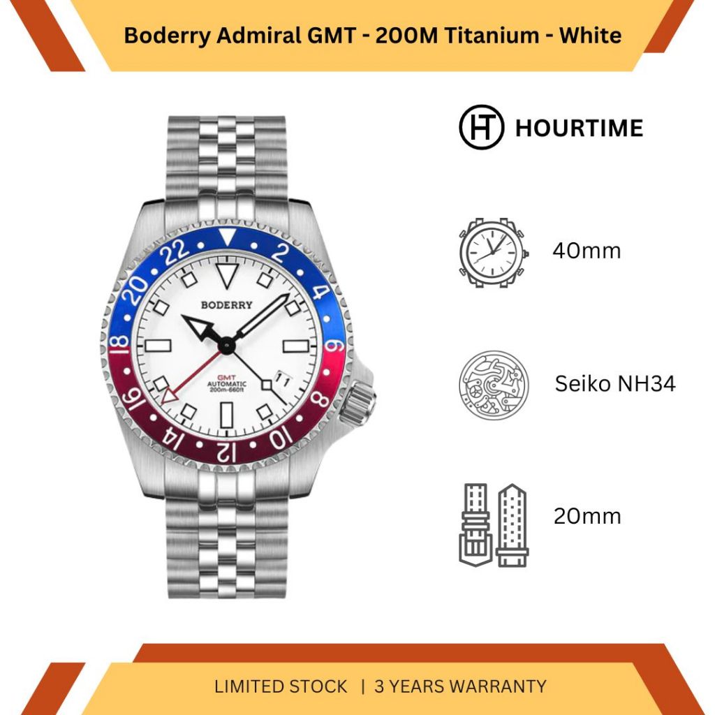 Jual Jam Tangan Pria Boderry Admiral GMT - 200M Titanium - White ...