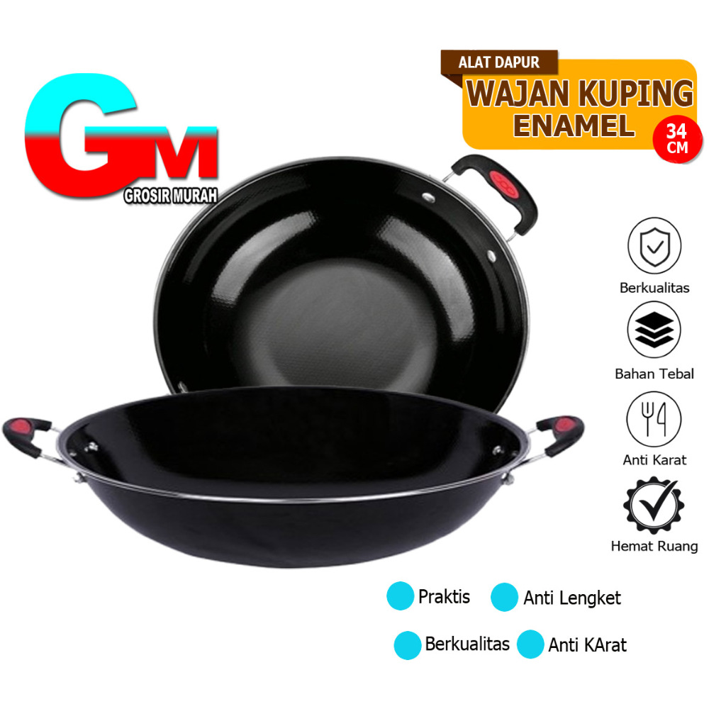 Jual Wajan Anti Lengket ENAMEL KUPING 34cm - 32cm / Wajan Enamel Anti ...