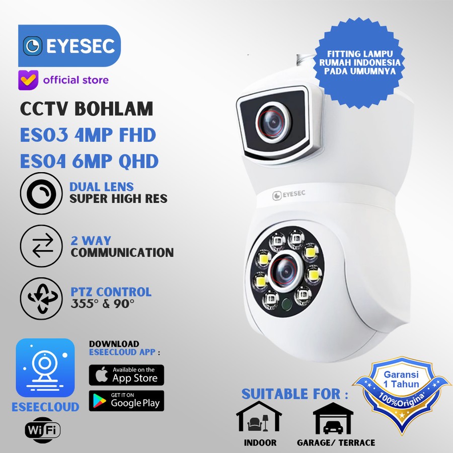 Jual CCTV Bohlam EYESEC Dual lens 6MP FHD 2K PTZ smart IP Camera - 6MP ...