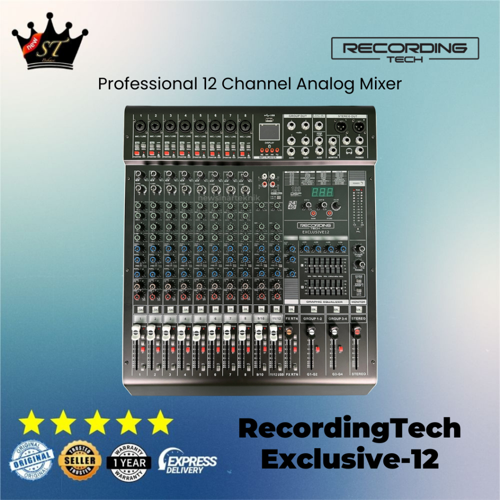 Jual Recording Tech Exclusive-12 Mixer Audio 12 Channel 8 Input Analog ...