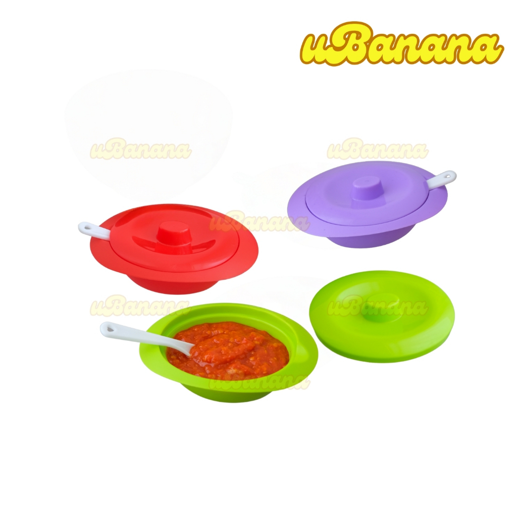 Jual Tempat Sambal Plastik dengan tutup Set Oval dan sendok saus ...