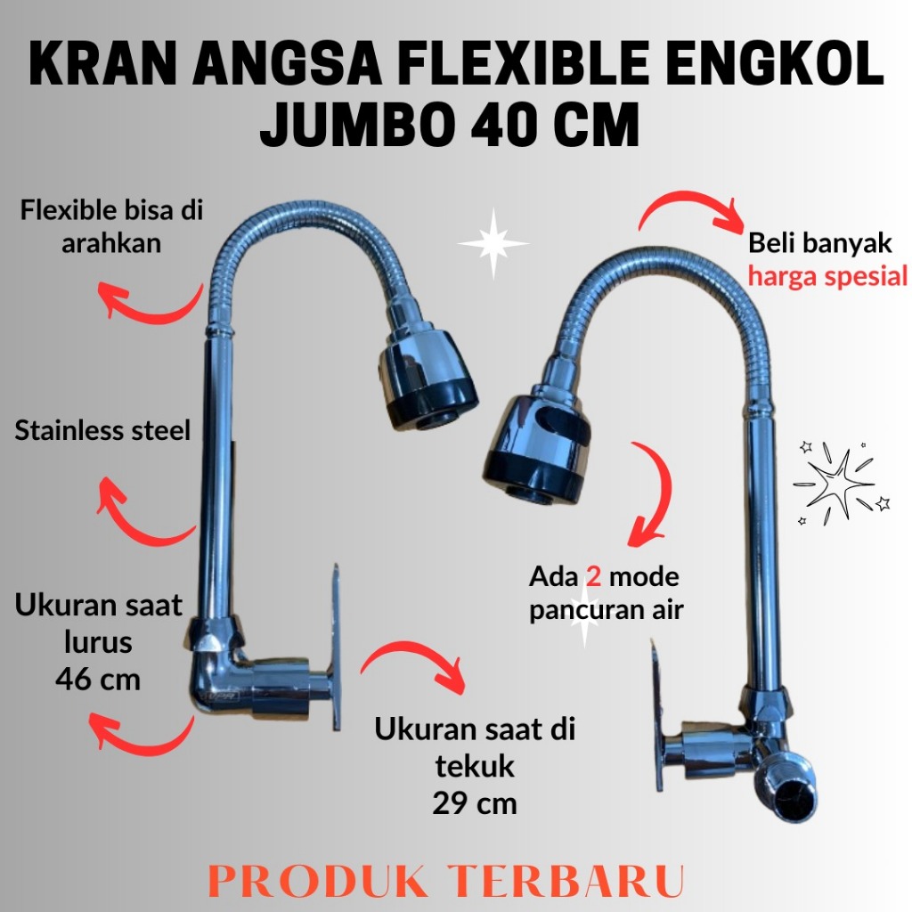 Jual KRAN ANGSA WASTAFEL CUCI PIRING FLEKSIBEL JUMBO 40 CM STAINLESS ...