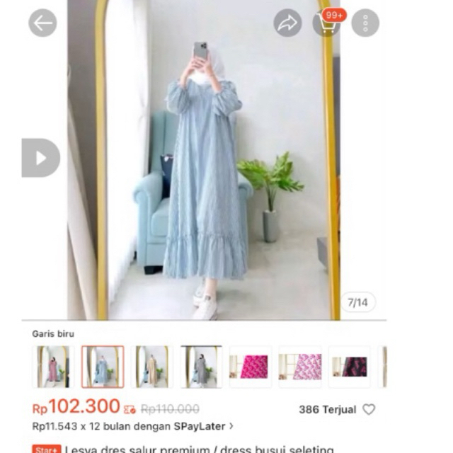 Jual Dress salur premium warna putih biru (baju muslim) | Shopee Indonesia