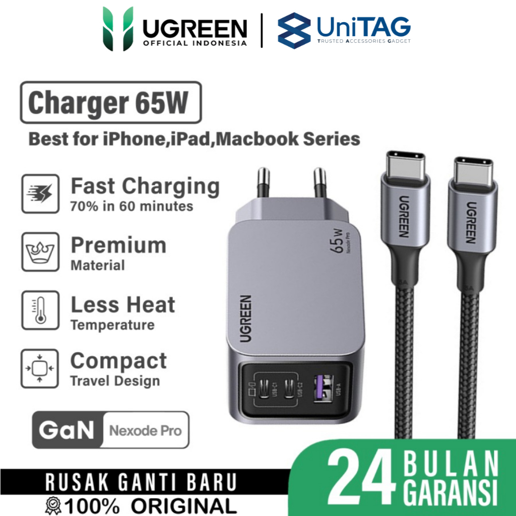 Jual Kepala Charger Macbook Laptop iPad Pro Air UGREEN 65W 100W 140W ...