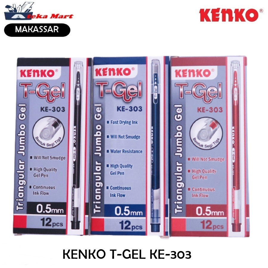 Jual [BOX/12PCS] KENKO GEL PEN T-GEL KE-303 PENA SEGITIGA | Shopee ...