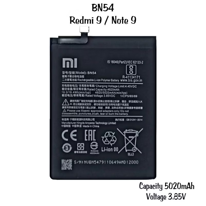 Jual Baterai Batre Xiaomi Redmi Note 9 / Redmi 9 Bn54 original baterai ...