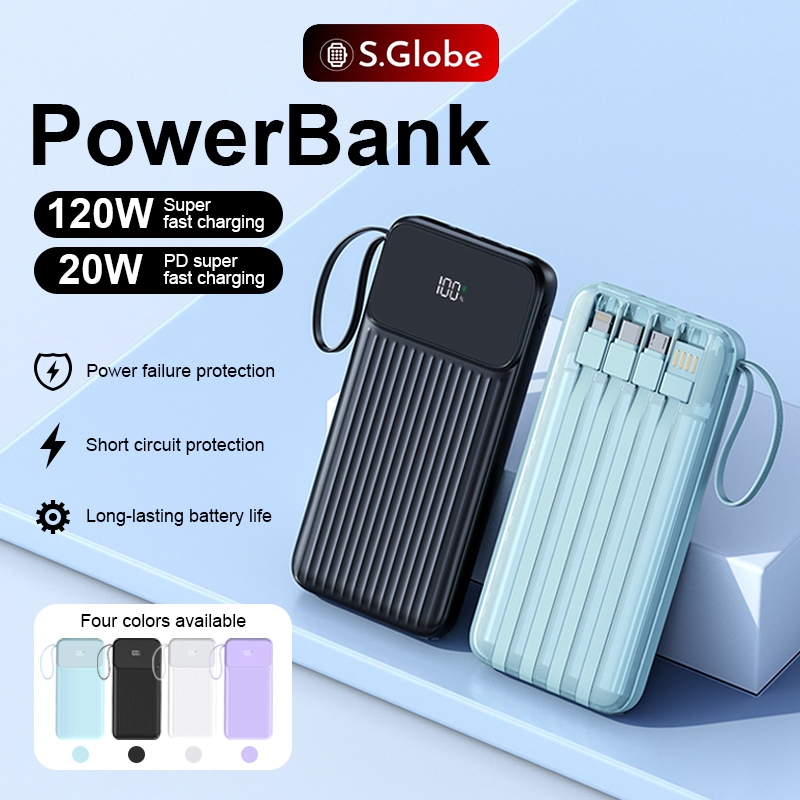 Jual Slim Power Bank 20000mah Built in 4 Cables 120W Fast Charging ...