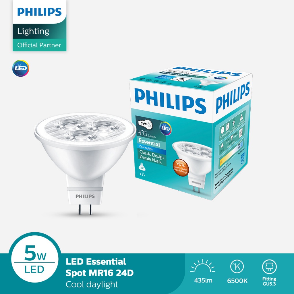 Jual Philips Lampu Spotlight ESSENTIAL MR16 LED 5W 24D 6500K Putih | Shopee Indonesia