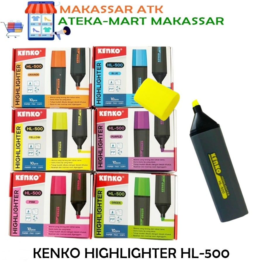 Jual [BOX/10PCS] KENKO HIGHLIGHTER HL-500 PENANDA TEXTLINER | Shopee ...