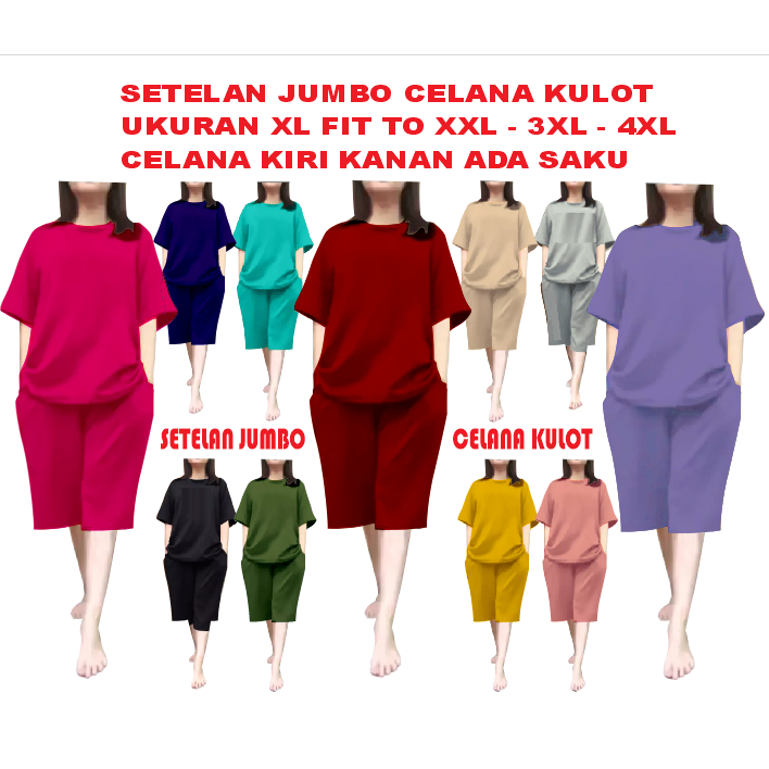 Jual setelan wanita celana kulot polos-( xl fit XXL - 3XL - 4XL ) bahan babyterri | Shopee Indonesia