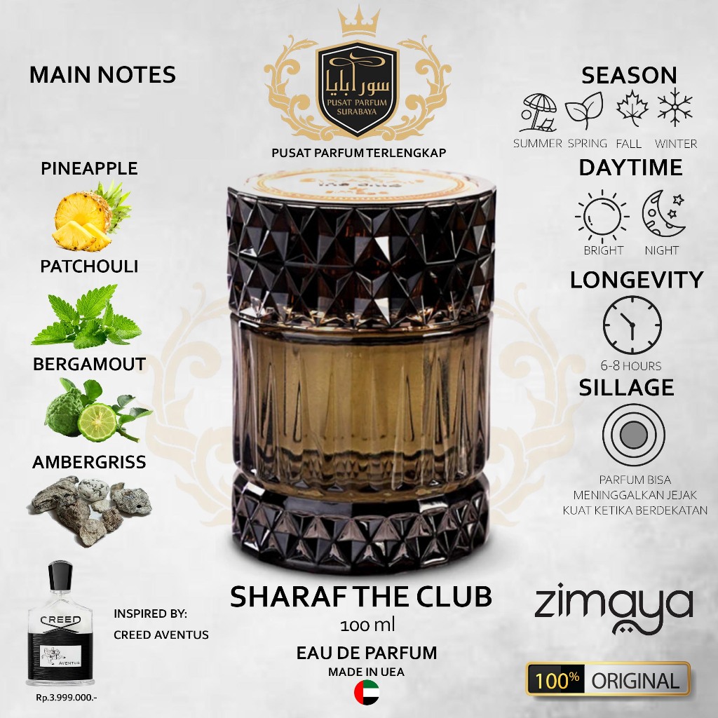 Jual Sharaf The Club Zimaya Premium Parfum Pria/Wanita/Unisex Original ...