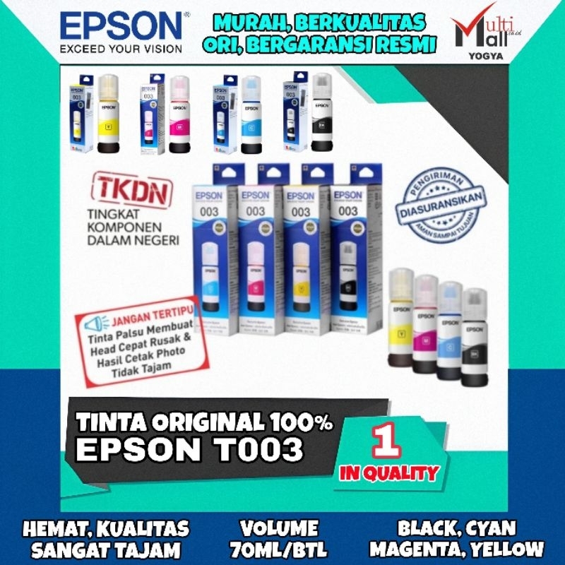 Jual Epson Tinta 003 Original T003 B C M Y for Printer L3210 L1210 L3250 L5290 L3110 L1110 L5190 ...
