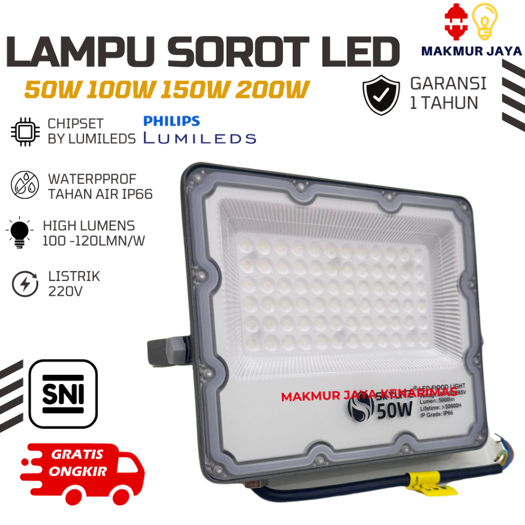 Jual Lampu Sorot LED SMD 10W 20W 30W 50W 100W 200W chip LUMILEDS waterproof ip66 outdoor WATT ...
