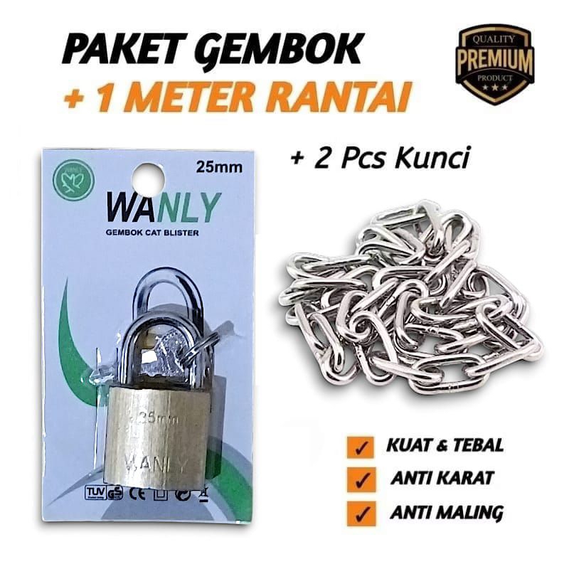 Jual GRATIS ONGKIR!!! Paket Gembok 25mm Kuningan WANLY + Rantai Kapal 1 ...