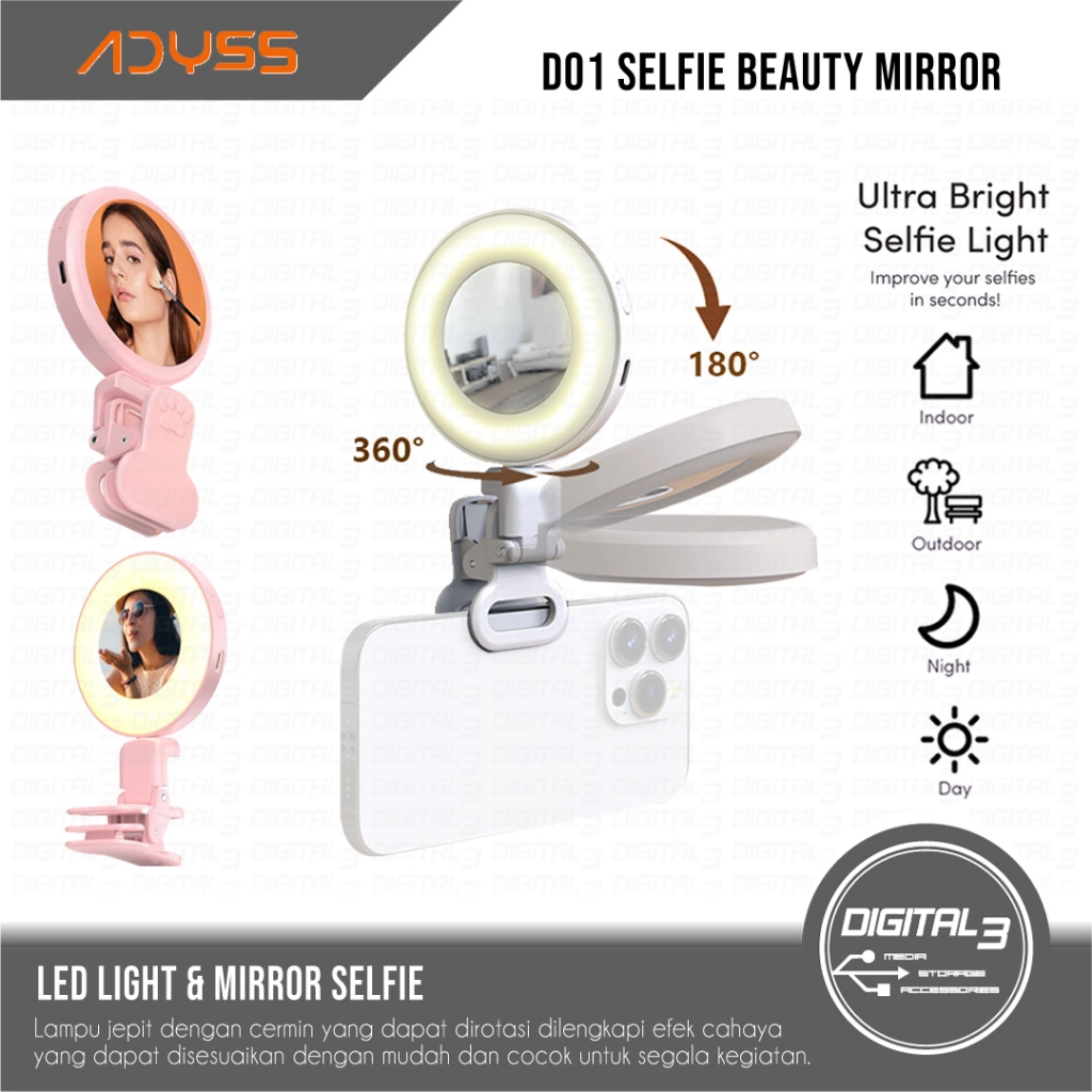 Jual ADYSS D01 Ring Selfie LED Light Mirror Lampu Cermin Desain Klip ...