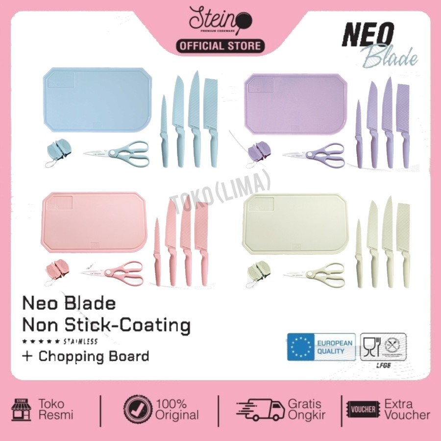 Jual Stein Neoblade Steincookware Neo Blade Knife Set Knives Pisau Biru ...