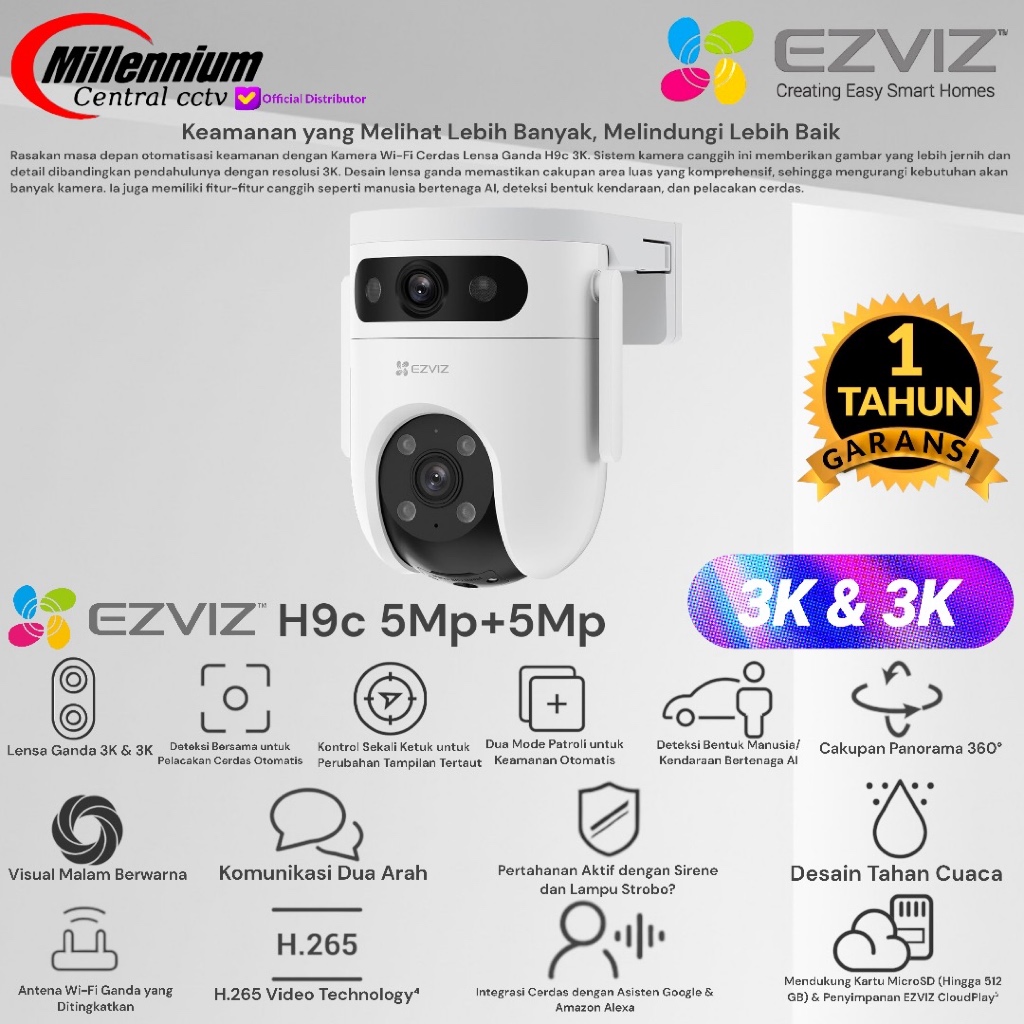 Jual Ezviz H9c 3K 5MP IP Camera CCTV Dual Lens Pan & Tilt Wi-Fi Camera ...