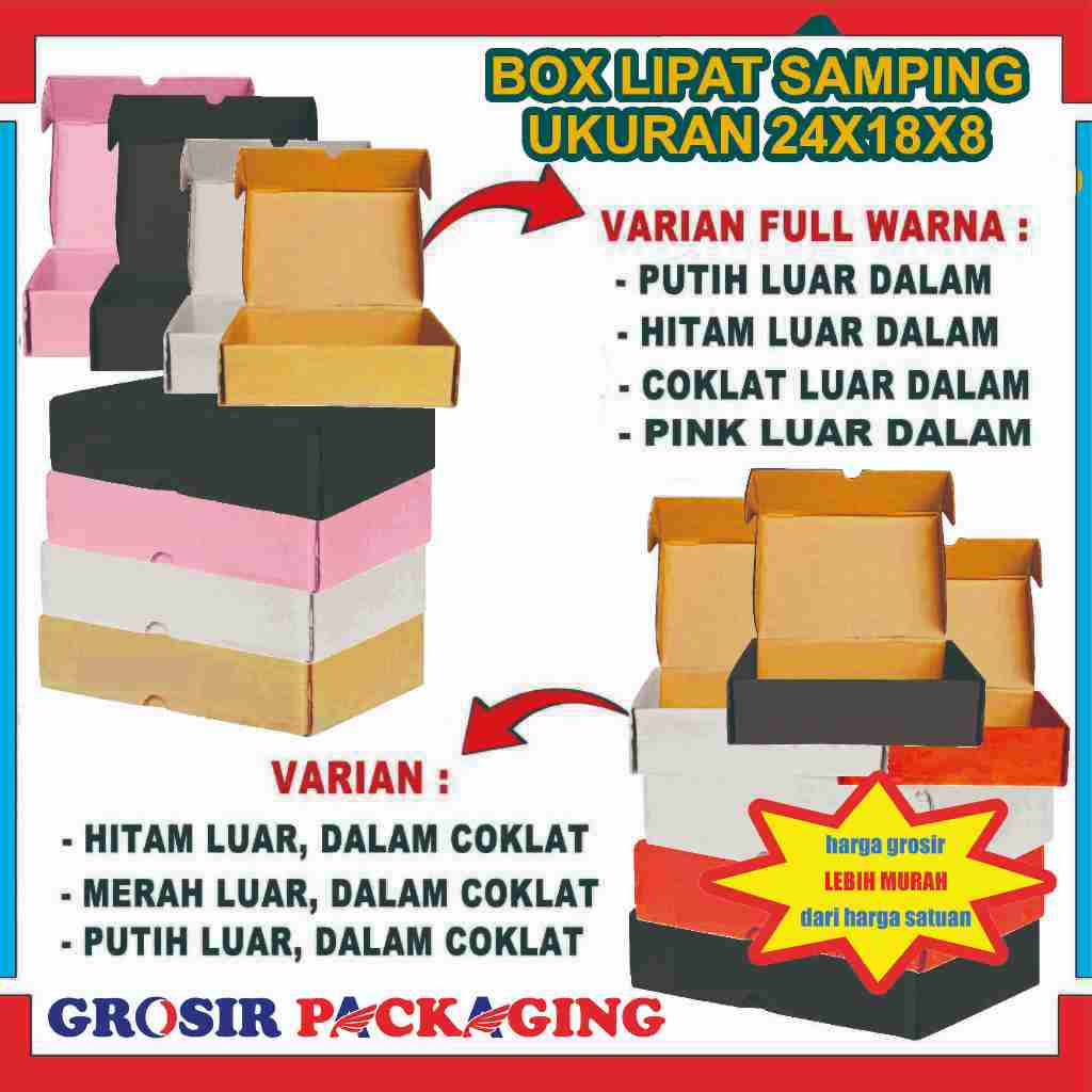 Jual (PAKET 100 PCS) Box 24x18x8 Cm / Box Lipat Samping / Box Serbaguna ...