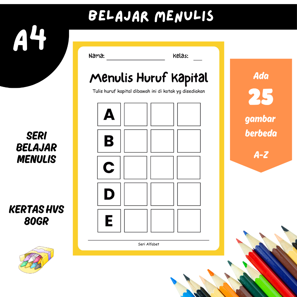 Jual Belajar Menulis Huruf Alphabet 01 Kertas Mewarnai Huruf HVS 80gr ...